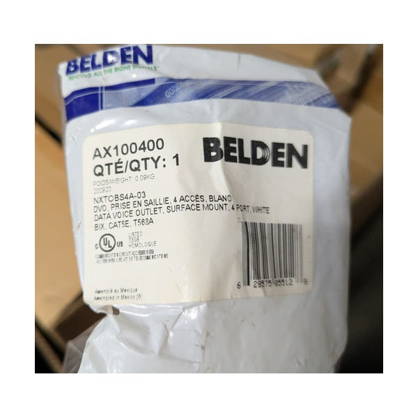 Belden AX100400 Data/Voice Outlet Box, 4-port, Surface Mount, White, B ...