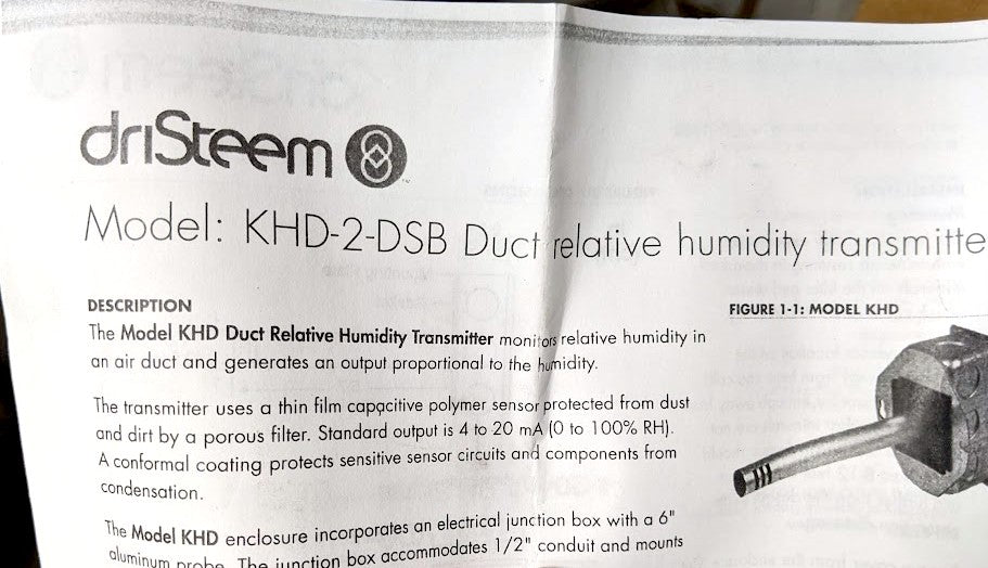 Dri-Steem KHD-2-DSB Duct Relative Humidity Sensor & Transmitter Humidi ...